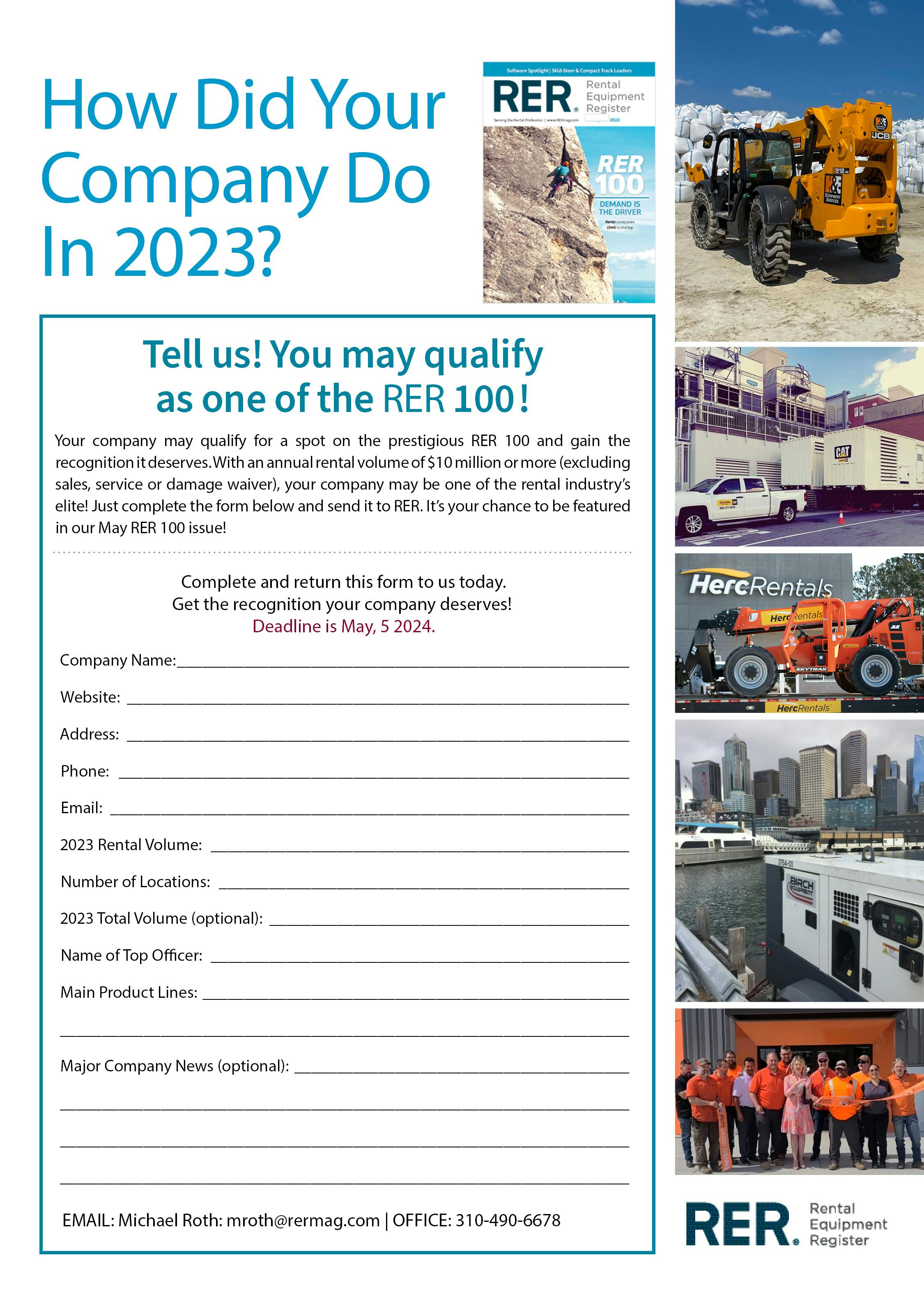 Send in Your Numbers! | Rental Equipment Register